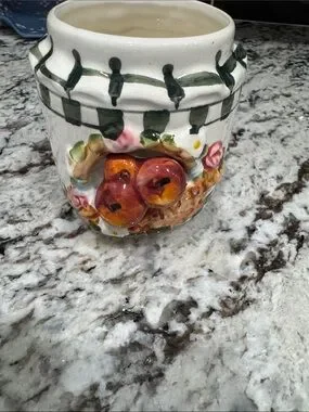 Kitchen | Handpainted Ceramic Fruit Jar White With Redorange Fruit ...